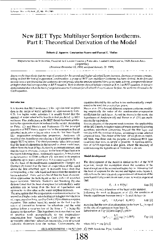 (PDF) New BET Type Multilayer Sorption Isotherms. Part I: Theoretical ...