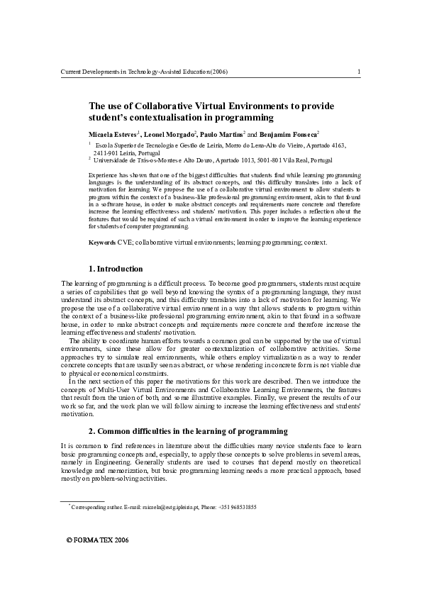 (PDF) The use of Collaborative Virtual Environments to provide student's contextualisation in ...