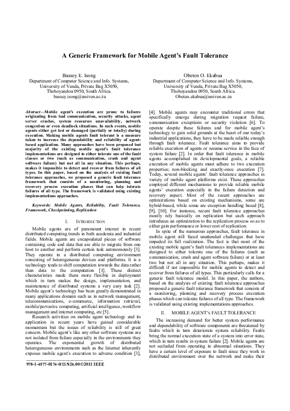 (PDF) A Generic Framework for Mobile Agent's Fault Tolerance