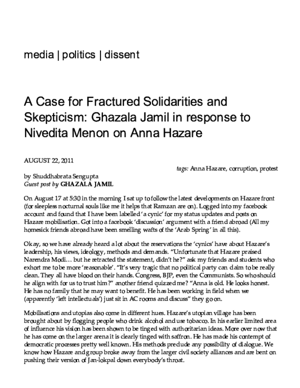 (PDF) A Case for Fractured Solidarities and Skepticism: Ghazala Jamil ...