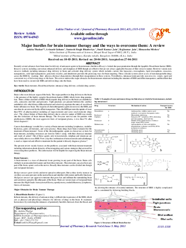 (PDF) 6 Major hurdles for brain tumour therapy and the ways to overcome ...