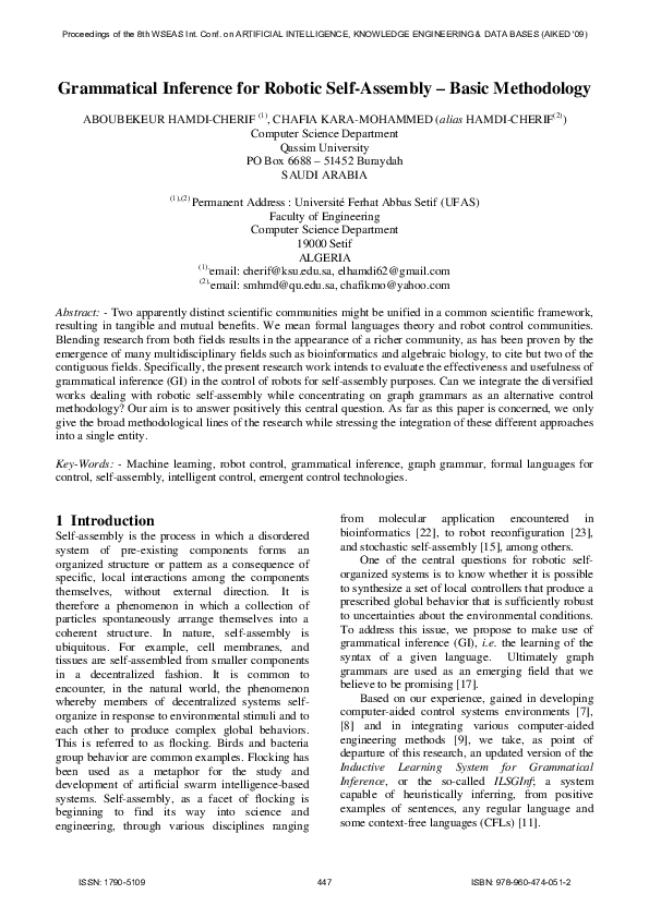(PDF) Grammatical Inference for Robotic Self-Assembly - Basic Methodology