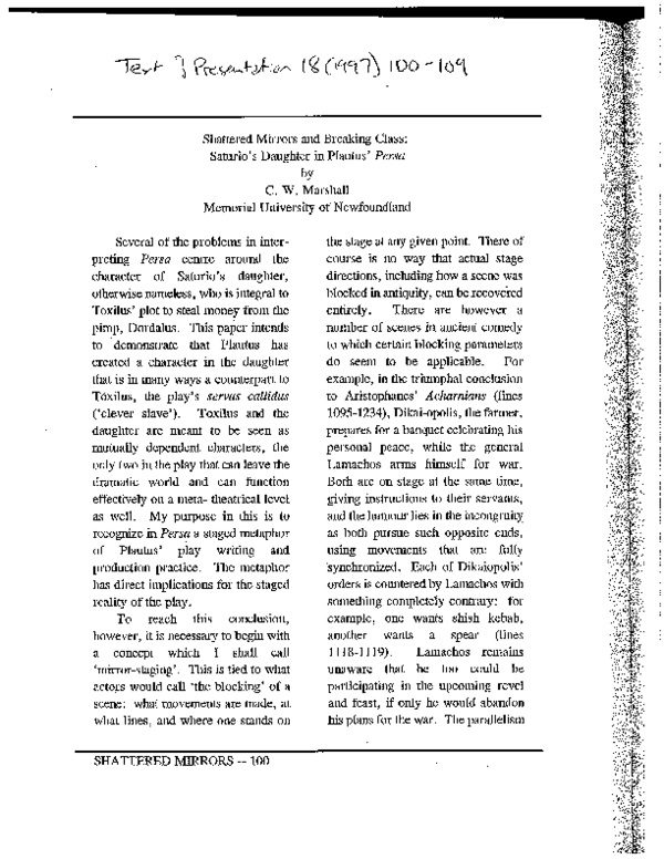 (PDF) Shattered Mirrors and Breaking Class: Saturio's Daughter in ...