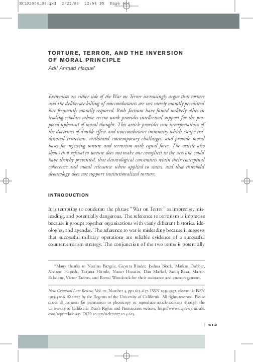 (PDF) Torture, Terror, and the Inversion of Moral Principle