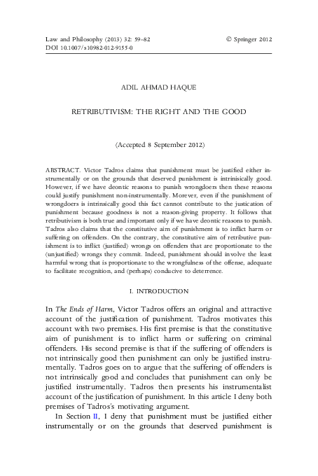 (PDF) Retributivism, the Right and the Good