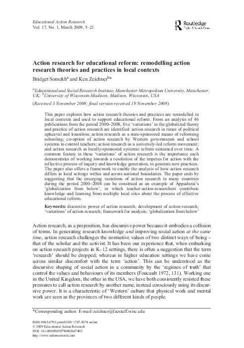 (PDF) Action research for educational reform: remodelling action ...