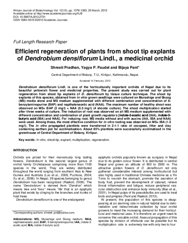 (PDF) Efficient regeneration of plants from shoot tip explants of ...