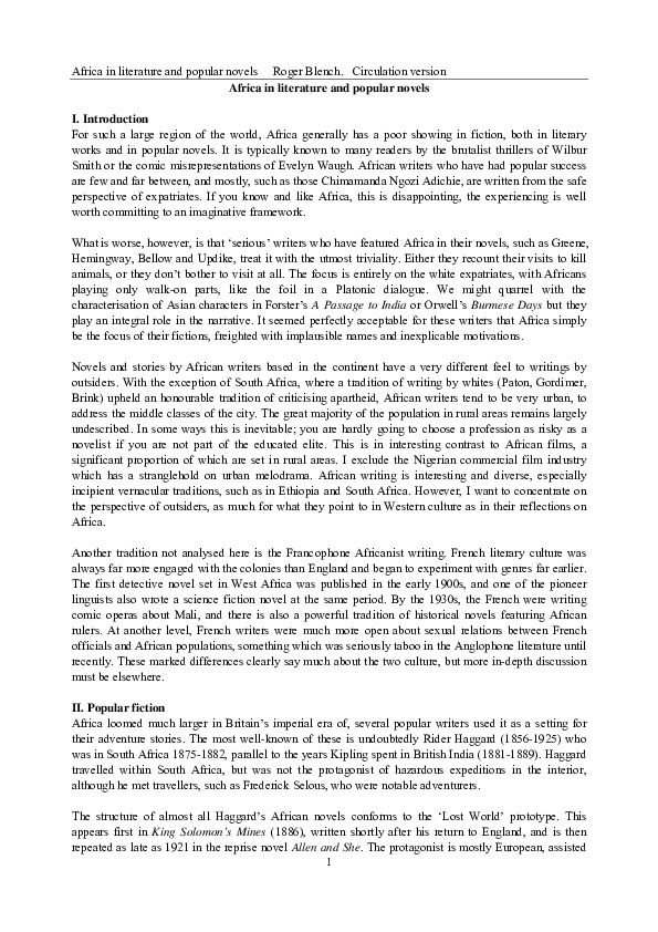 (PDF) Africa in literature and popular novels