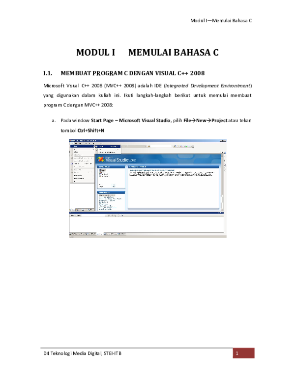 (PDF) Modul I—Memulai Bahasa C D4 Teknologi Media Digital, STEI-ITB 1 MODUL I MEMULAI BAHASA C I ...