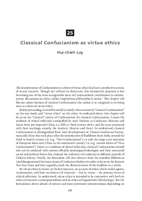 (PDF) Classical Confucianism as virtue ethics