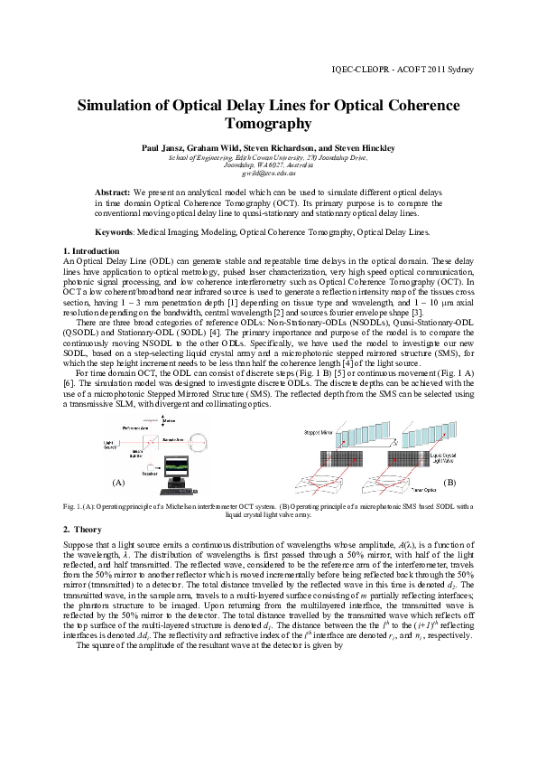 (PDF) Simulation of optical delay lines for Optical Coherence Tomography