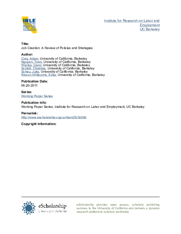 (PDF) Job Creation: A Review of Policies and Strategies