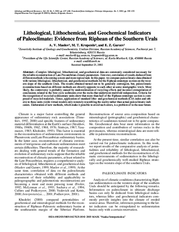(PDF) Lithological, Lithochemical, and Geochemical Indicators of ...