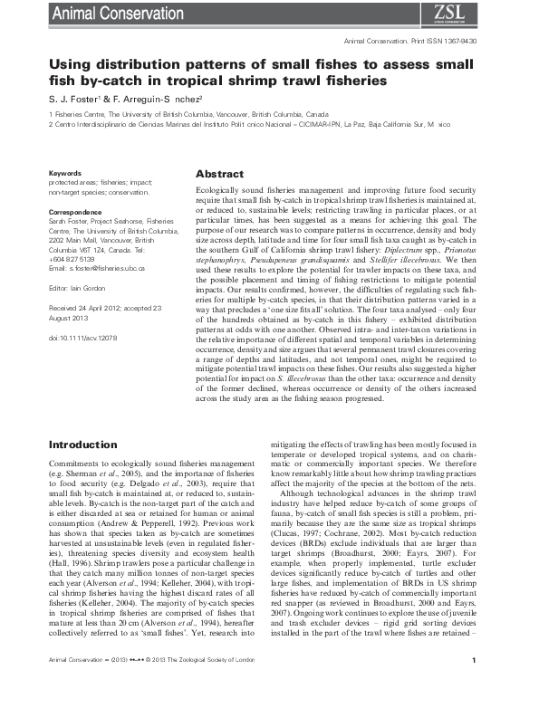 (PDF) Using distribution patterns of small fishes to assess small fish ...