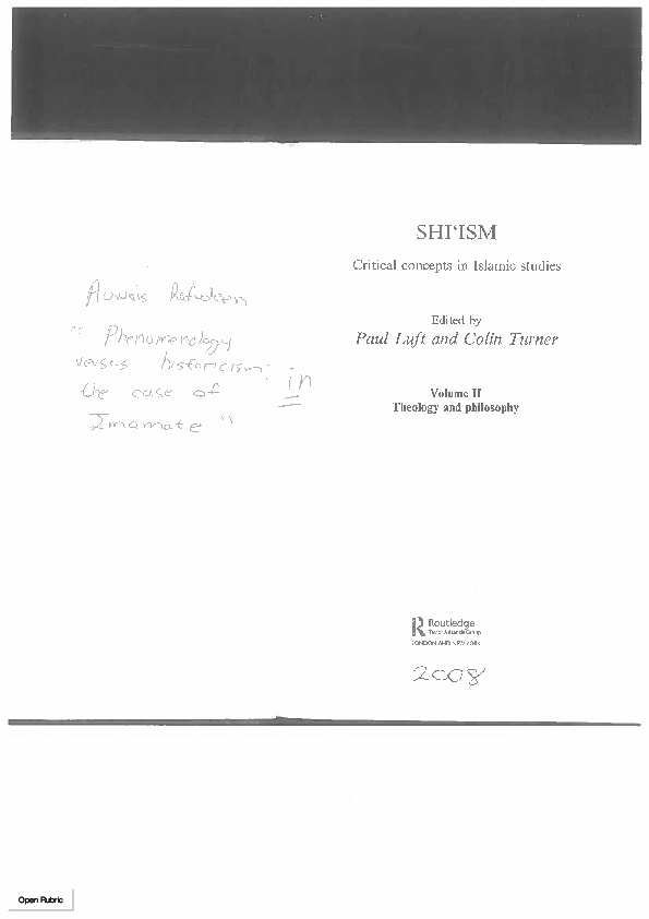(PDF) Shiasm-phenomenology versus historicism