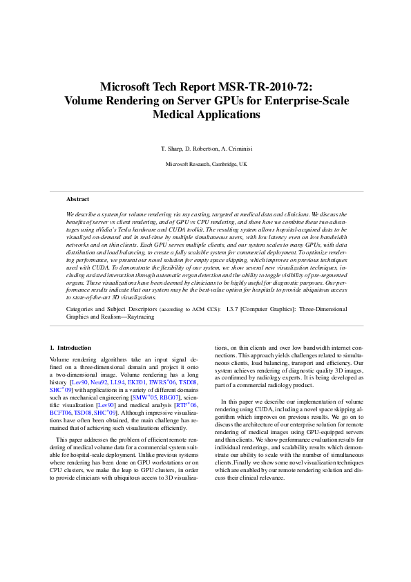 (PDF) Microsoft Tech Report MSR-TR-2010-72: Volume Rendering on Server ...