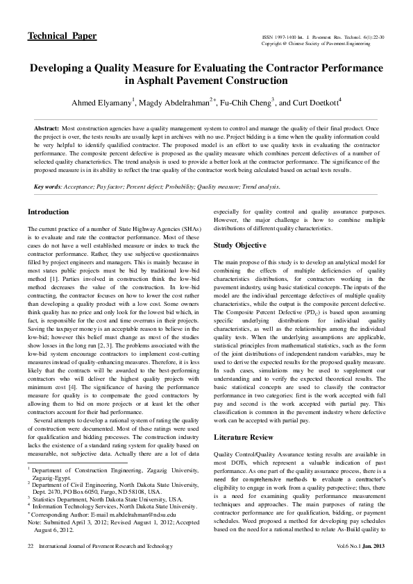 (PDF) Developing a Quality Measure for Evaluating the Contractor ...