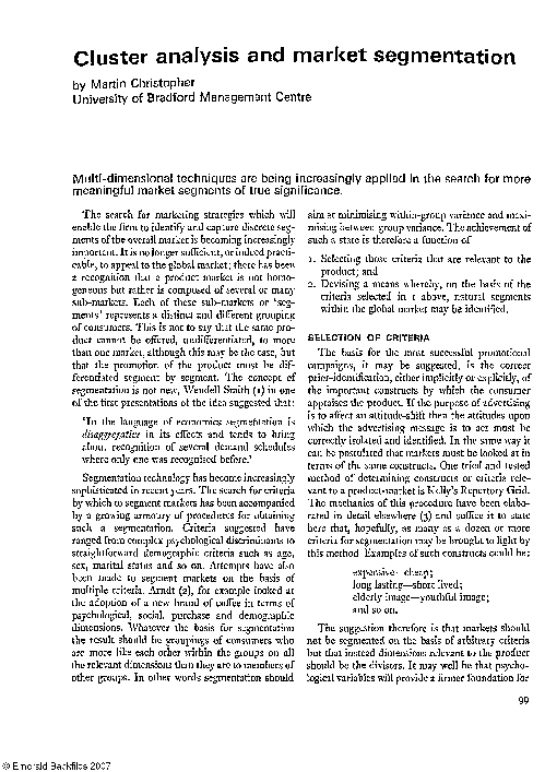(PDF) Cluster analysis and market segmentation