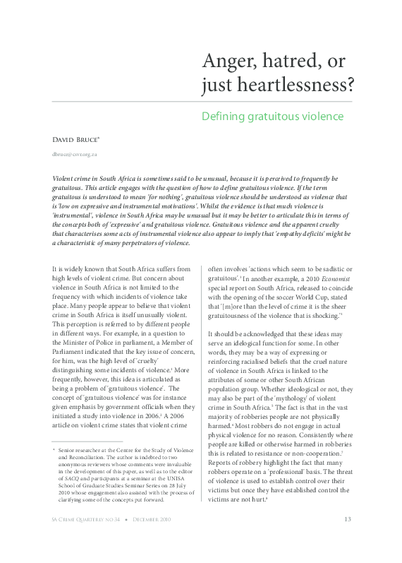 (PDF) Anger, hatred , or just heartlessness? Defining gratuitous violence.