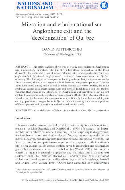 (PDF) Migration and ethnic nationalism: Anglophone exit and the ...