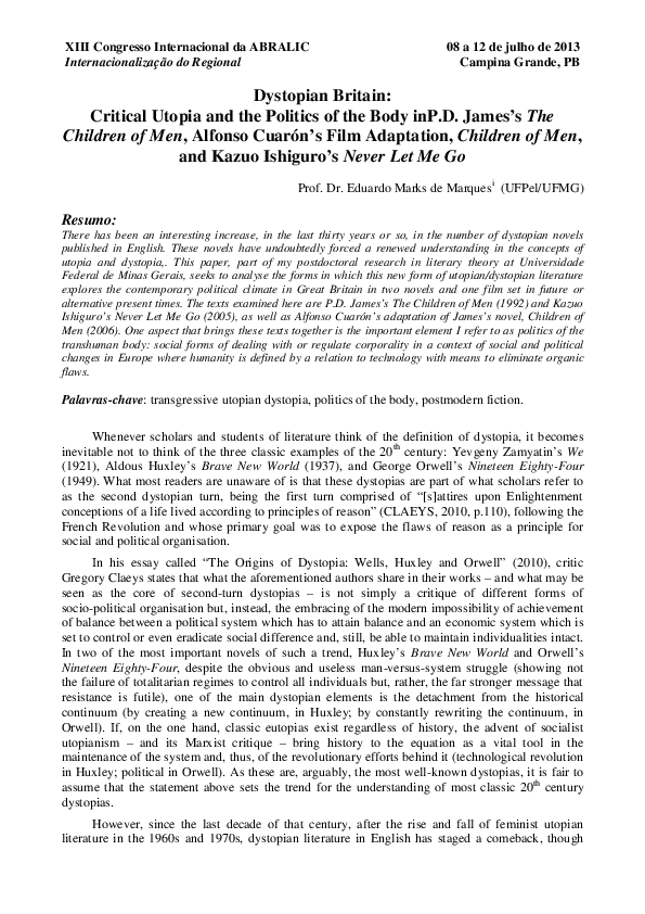 (PDF) Dystopian Britain: Critical Utopia and the Politics of the Body ...