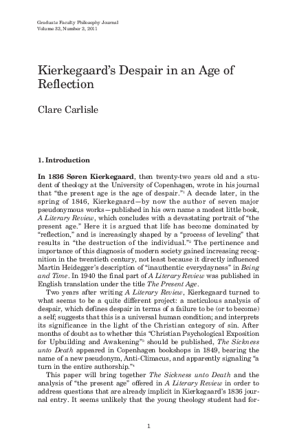 (PDF) Kierkegaard's Despair in an Age of Reflection