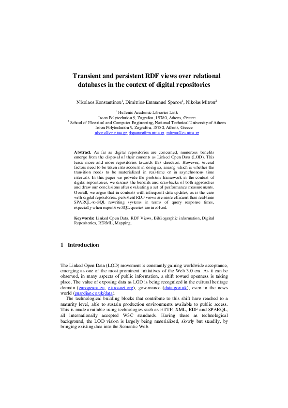 (PDF) Transient and persistent RDF views over relational databases in the context of digital ...