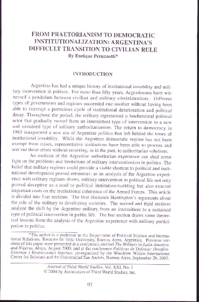 (PDF) From Praetorianism to Democratic Consolidation. Argentina's ...