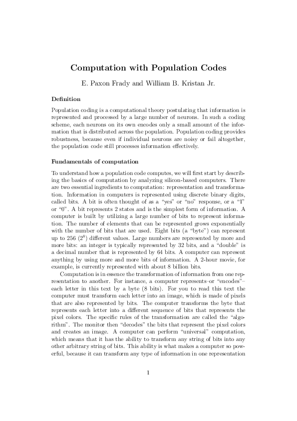 (PDF) Computation with Population Codes | Paxon Frady - Academia.edu