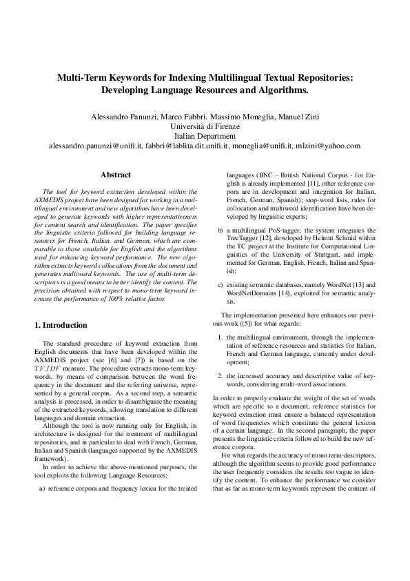 (PDF) Multi-Term Keywords for Indexing Multilingual Textual ...