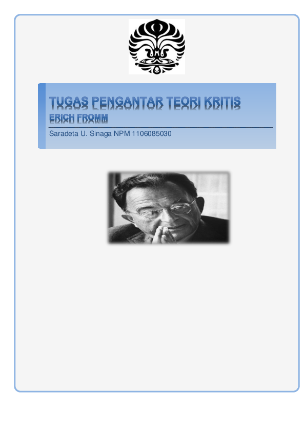 (DOC) erich fromm - tokoh teori kritis