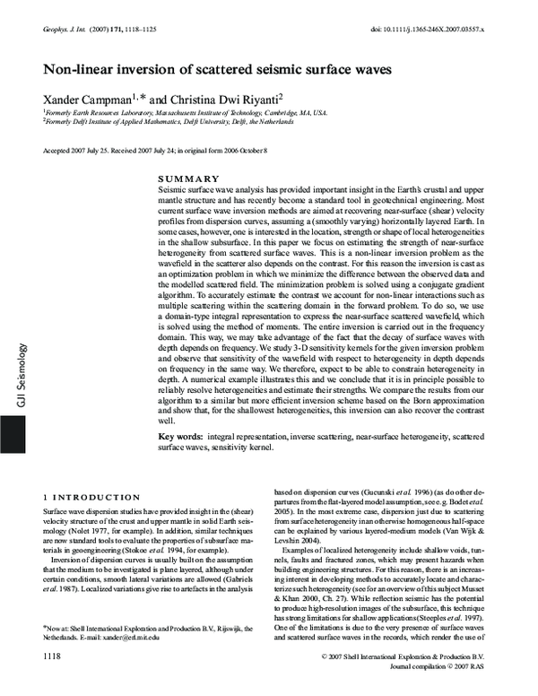 (PDF) Non‐linear inversion of scattered seismic surface waves