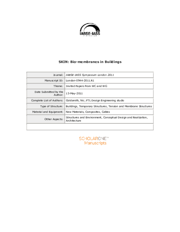 (PDF) SKIN: Bio-membranes in Buildings