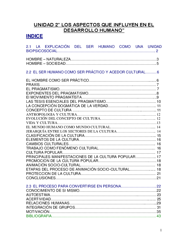 (PDF) UNIDAD 2" LOS ASPECTOS QUE INFLUYEN EN EL DESARROLLO HUMANO" INDICE