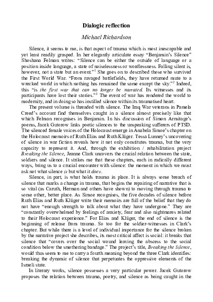 (PDF) Speaking the Unspeakable: Dialogic Reflection