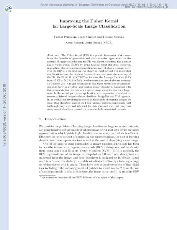 (PDF) Improving the Fisher Kernel for Large-Scale Image Classification