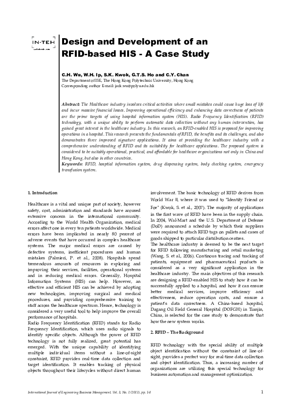 (PDF) Design and Development of an RFID-based HIS -A Case Study