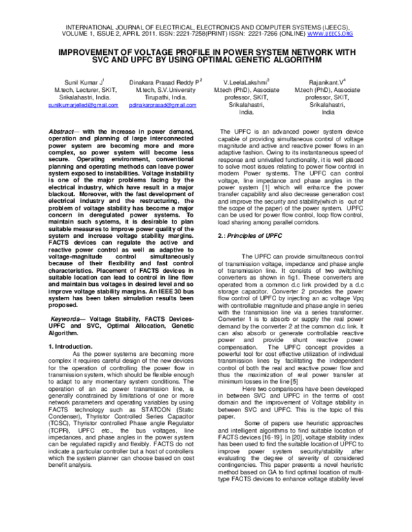 (PDF) IMPROVEMENT OF VOLTAGE PROFILE IN POWER SYSTEM NETWORK WITH SVC AND UPFC BY USING OPTIMAL ...