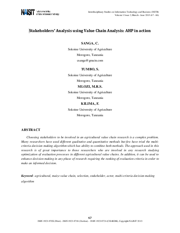 (PDF) Stakeholders’ Analysis using Value Chain Analysis: AHP in action