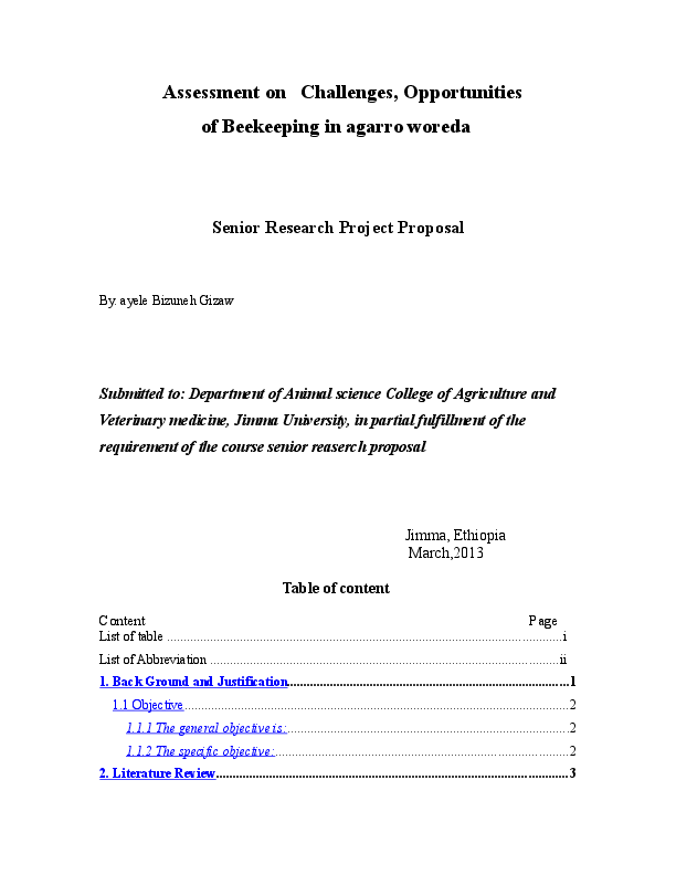 (DOC) Assessment on Challenges, Opportunities of Beekeeping in agarro ...
