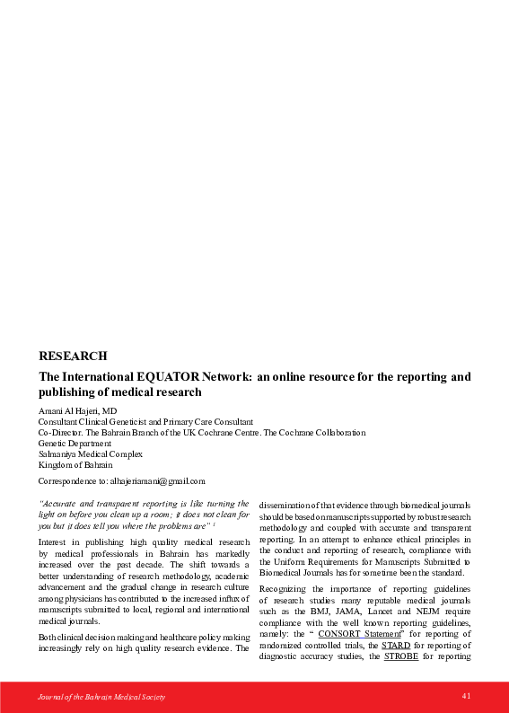 (PDF) The International EQUATOR Network: an online resource for medical ...