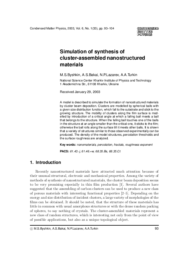 Pdf Simulation Of Synthesis Of Cluster Assembled Nanostructured Materials