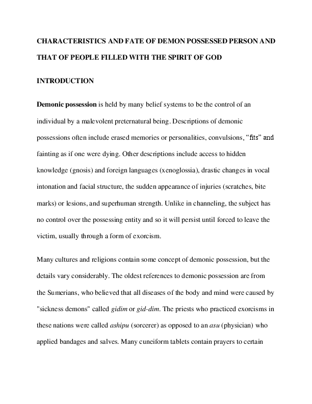 (DOC) CHARACTERISTICS AND FATE OF DEMON POSSESSED PERSON AND THAT OF ...