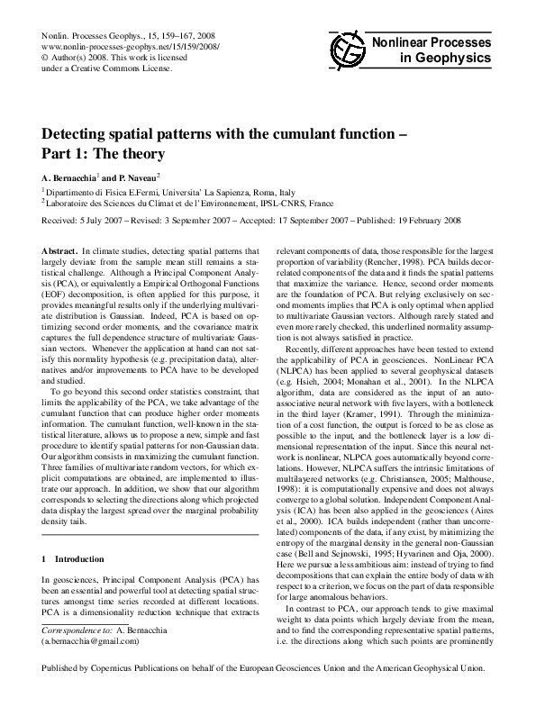 (PDF) Detecting spatial patterns with the cumulant function - Part 1: The theory