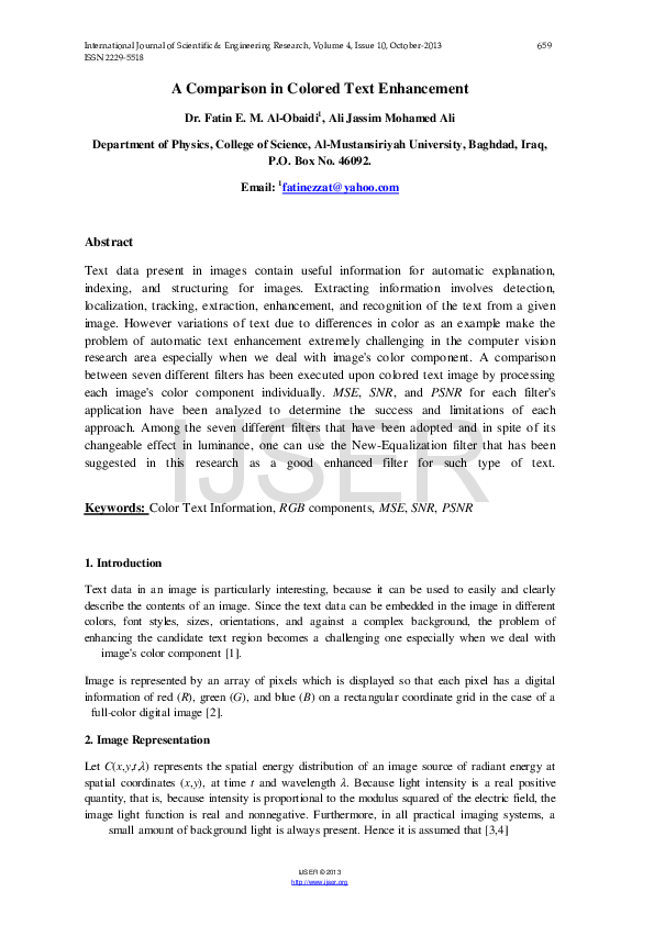 (PDF) A Comparison in Colored Text Enhancement