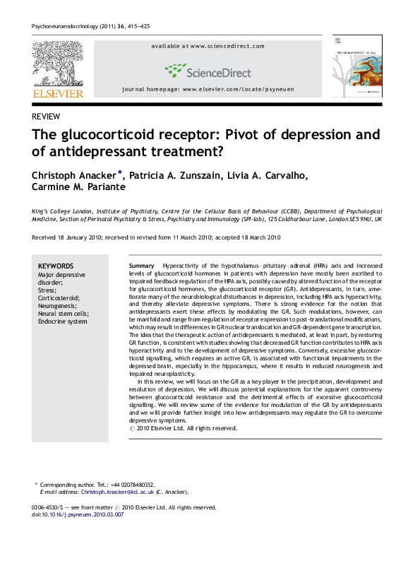 (PDF) Glucocorticoid receptor: pivot to depression or antidepressant ...