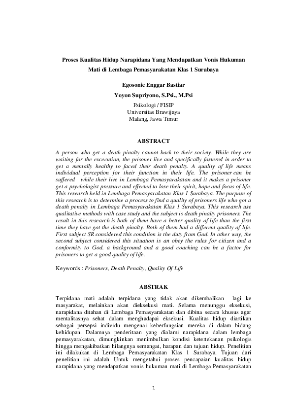 Proses Kualitas Hidup Narapidana Yang Mendapatkan Vonis Hukuman