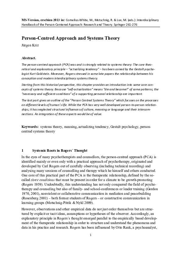 Person-Centred Approach and Systems Theory