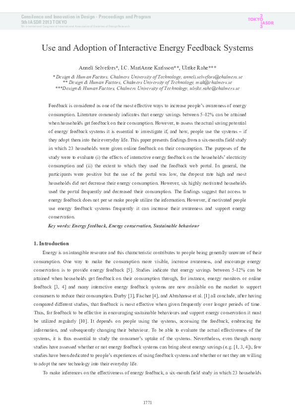 (PDF) Use and Adoption of Interactive Energy Feedback Systems