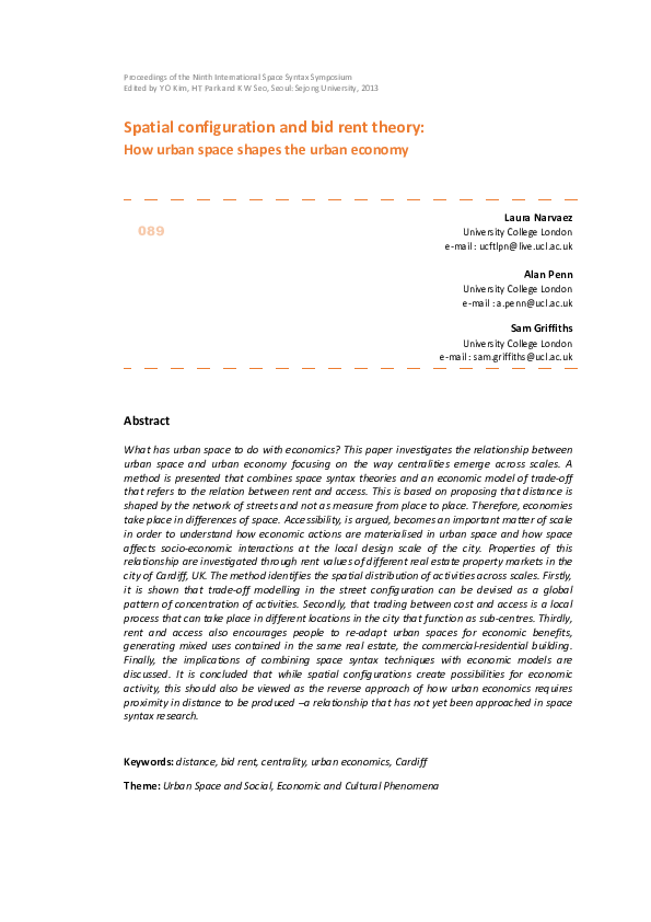 (PDF) Spatial Configuration and Bid Rent Theory: How urban space shapes the urban economy